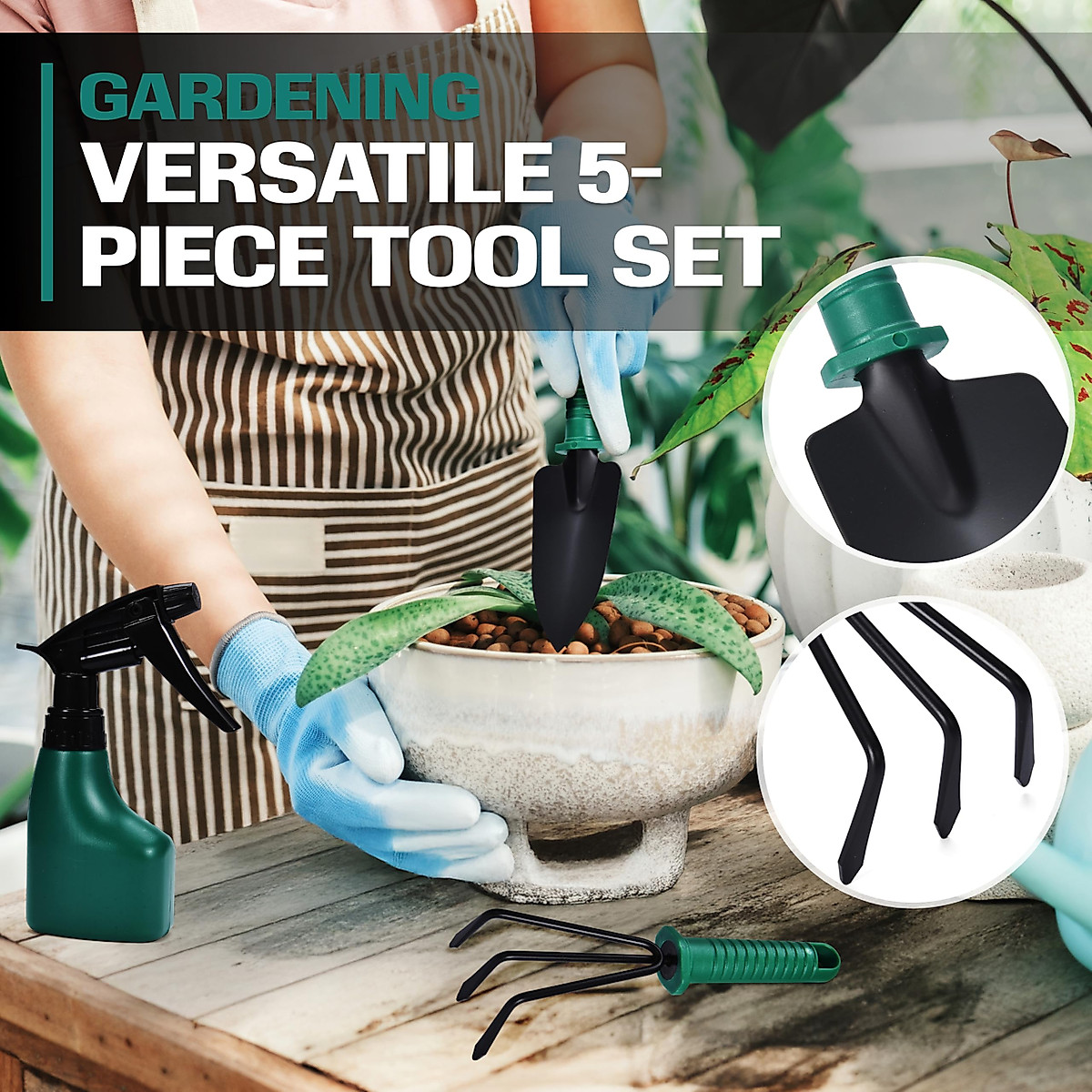 Garden Tool Set 5pcs - Gardening Hand Tools - Garden Kit, Tool Box Set for Yard or Indoor Gardening - Small Garden Planting Tools - Garden Essentials - Gift for Garden Lovers