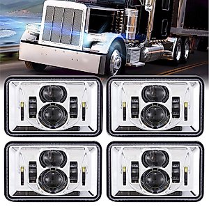 BICYACO 4 PCS DOT 4x6 Inch LED Headlights Rectangular Replacement H4651 H4652 H4656 H4666 H6545 Compatible with Peterbilt Kenworth Freightliner Ford Probe Oldsmobile Cutlass