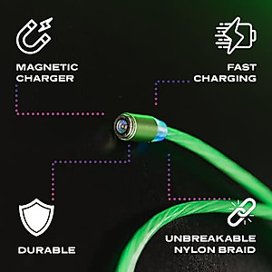 Statik GloBright Universal Light-Up Cable - Magnetic Smart Fast Charging Charger with Durable Nylon Braid - Lights up in The Dark (Green)