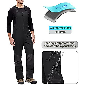 BenBoy Mens Snow Bibs Ski Pants Softshell Waterproof Insulated Ripstop Snowboarding Overalls Winter,HXK8118M-Black-XL Darkblack