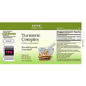 GNC Herbal Plus Turmeric Complex, 100 Capsules, Powerful Ayurvedic Antioxidant