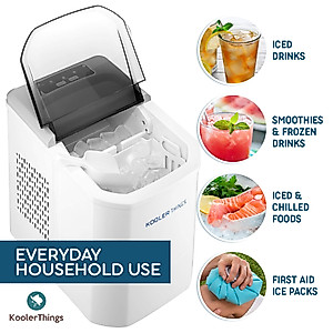 Automatic Self-Cleaning Portable Electric Countertop Ice Maker Machine With Handle, 9 Bullet Ice Cubes Ready in 7 minutes, Up to 26lbs in 24hrs With Ice Scoop and Basket