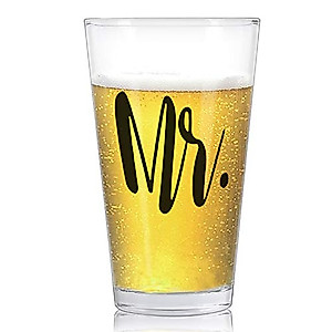 Mr and Mrs Stemless Wine Glass and Beer Glass Set of 2 - Funny Gifts for Him Her Wife Husband Couples, Couple Gift Set for Wedding Engagement Birthday Anniversaries Valentine's Day Christmas 12Oz