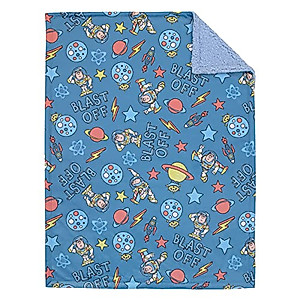 Disney Toy Story Buzz Lightyear Blue and Orange Blast-Off Super Soft Sherpa Baby Blanket