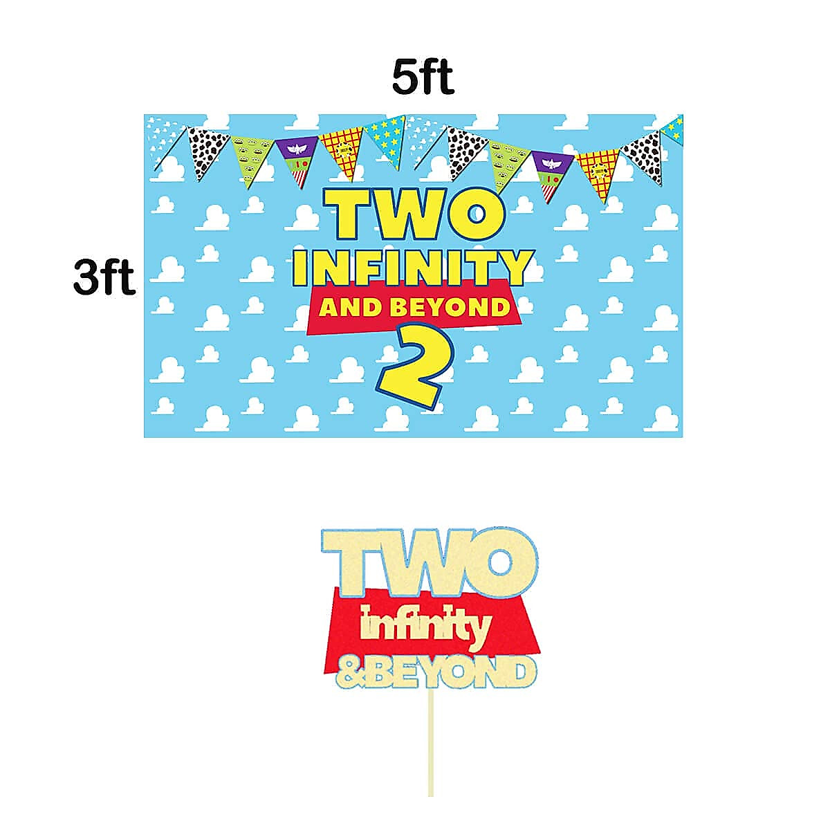 HEETON Two Infinity and Beyond Backdrop Buzz Banner Light Year Cake Topper Toy Inspired Story 2nd Birthday Balloons Garland Party Supplies Decorations Photo Prop for Girl Boy Baby Background