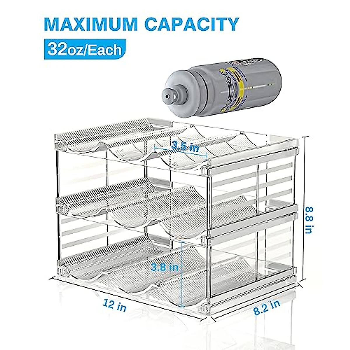 Hyperzoo Water Bottle Organizer, Stackable Water Bottle Holder, Plastic Wine Racks for Kitchen Cabinets, Pantry, Fridge, Water Bottle Storage for Wine/Drink/Can/Tumbler Cup Stand Organizer, 3 Pack