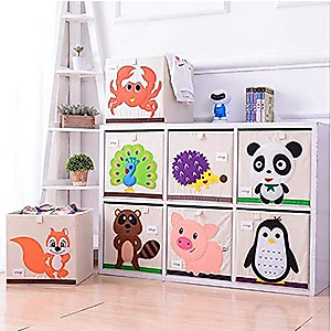 VMOTOR 2 Pcs Foldable Animal Toy Storage Box/Bin/Cube, Collapsible Storage Organizer Chest Basket Container for Kids, Toddlers, Boys and Girls(13 x 13 x 13 Inch,Tyrannosaurus+Alligator)