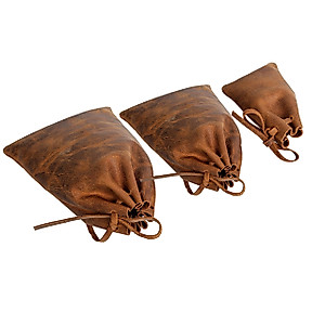 Leather Drawstring Pouch multipurpose Medieval coin waist bag (Vintage Brown, 21 cm x 15 cm)