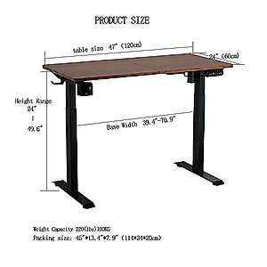 Electric Standing Desk/Standing Desk 47×24" Height Adjustable Desk/Home Office Stand Up Desk with Memory Preset Controller/ Single Motor Electric Height Adjustable Desk/Black and Rustic Brown(1 motor
