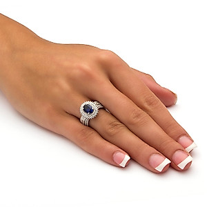 PalmBeach Platinum-plated Sterling Silver Oval Cut Created Blue Sapphire and Round Cubic Zirconia Engagement Ring Sizes 5-10 Size 8