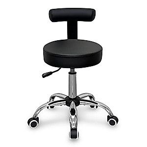 Topline Housewares 360-Degree Rolling Swivel Adjustable 'Timmy' Stool with Lumbar Back Support - Chrome/Black