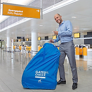 Gate Check PRO XL Double Stroller Bag for Airplane Travel | Extra Large & Ultra Durable Cover | Padded Adjustable Backpack Shoulder Straps | Easy Carrying - Blue