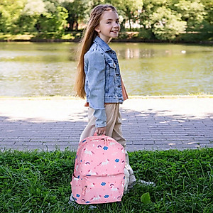 SCIONE Cute School Backpack for Girls, Teens School Bag with USB Charging Port Water-Resistant Pink Canvas Bookbag, Preschool Daypack Elementary BackBag, Back to Shool Supplies Gifts for Kids