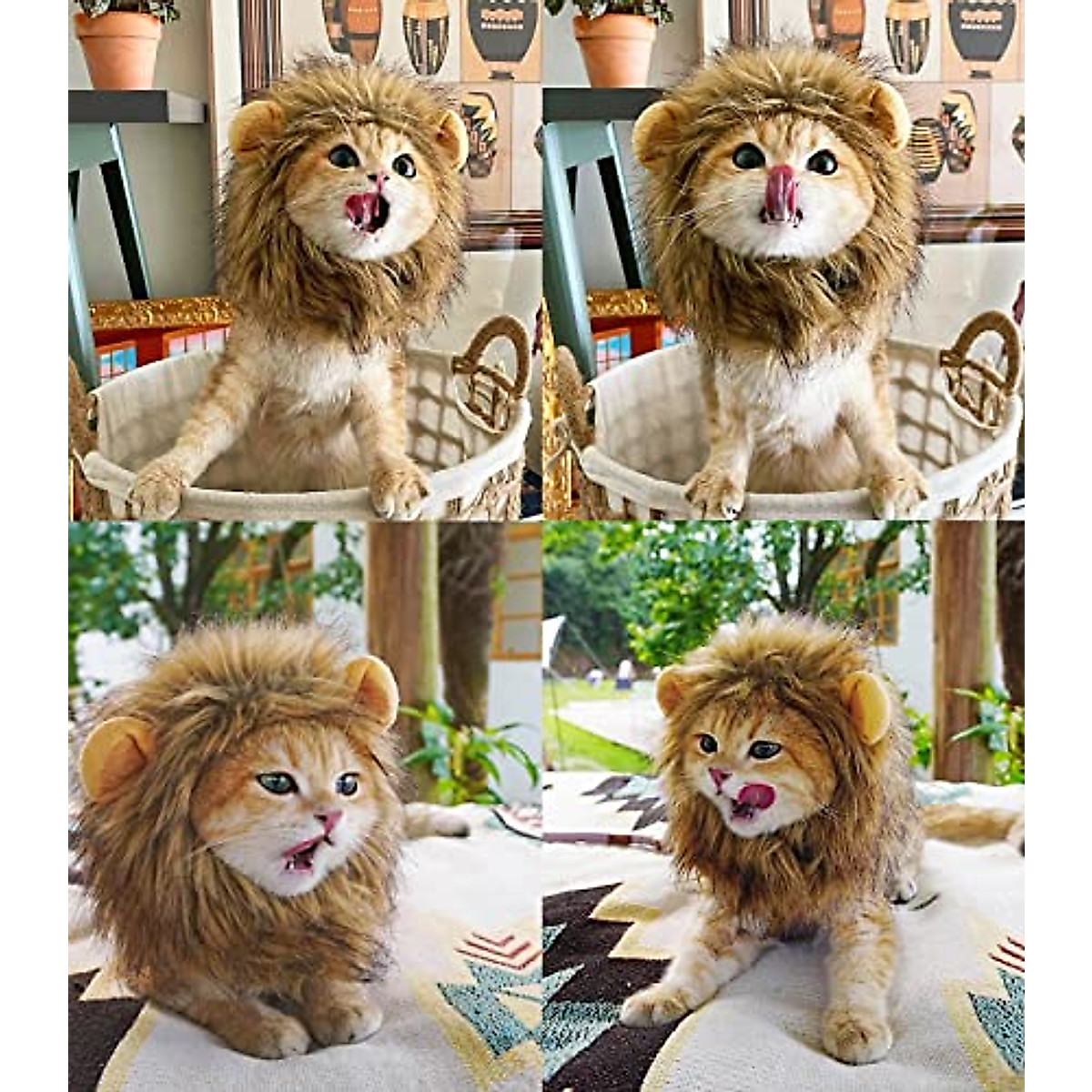 RosyLife Lion Mane Wig for Cat Costume Pet Adjustable Washable Comfortable Fancy Lion Hair Cat Clothes Dress for Halloween Christmas Easter Festival Party Activity (Brown)