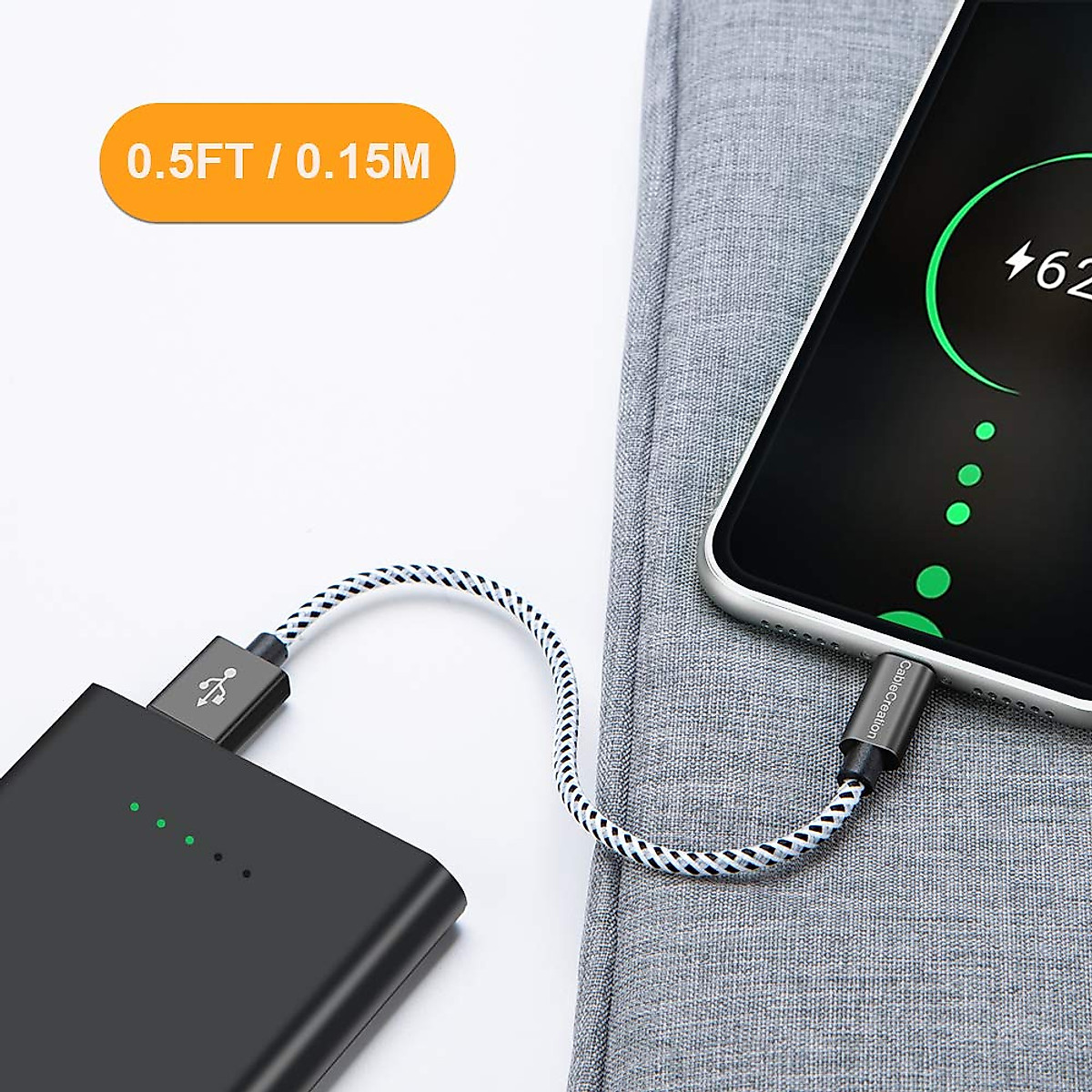 Bundle - 3 Items: 2 Pack 6 inch USB C Cable Short Fast Charging Cable + 1 Pack 0.5 Feet Short Lightning to USB Data Sync Cable