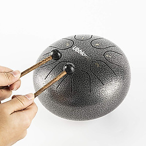 Ubblove Steel Tongue Drum for Kids: 8 Notes 6 Inches Key of C Metal Steel Drums Instrument with Bag for Meditation, Yoga, musical education, zen tone (Silver)