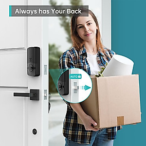 Hornbill Smart Lock with Front Door Handle Set - Keyless Entry Door Lock with Handleset - Smart Deadbolt Door Lock for Front Door - Bluetooth Door Lock with Keypad - Fingerprint Biometric Auto Lock