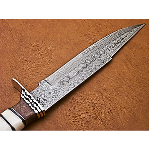 Custom Damascus Hunting Knife Camping Knife With Burl Wood Handle