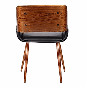 Armen Living Panda Dining Chair in Black Faux Leather and Walnut Wood Finish