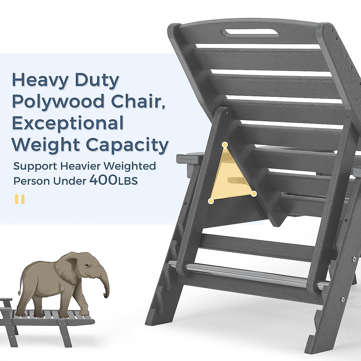 Outdoor Chaise Lounge Chair,Heavy Solid Patio Chaise Lounge with Arm/Cup Holder,HDPE Lounge Chair Outdoor[Wind Resistant and 100% Waterproof],400LBS Adirondack Lounge Chair with 5-Position Backrest