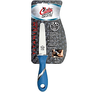 CUDA 3.5" Shucking Knife | Titanium Bonded Rust & Corrosion Resistant Stainless Steel Oyster Prying & Shucking Tool with Non-Slip Scale Pattern Grip