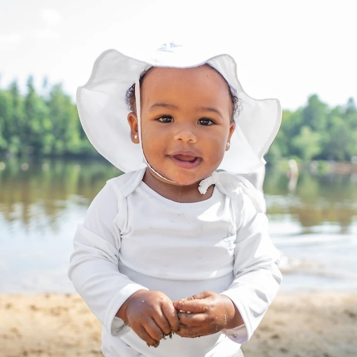 green sprouts Baby Toddler Brim Sun Protection Hat, White, 9/18mo