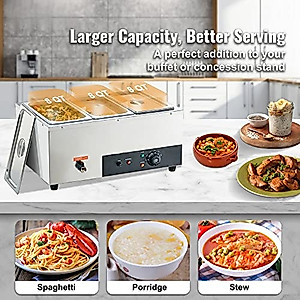 Commercial Food Warmer Bain Marie, Electric Steam Table with 3 Pans and Temperature Control for Catering and Restaurants