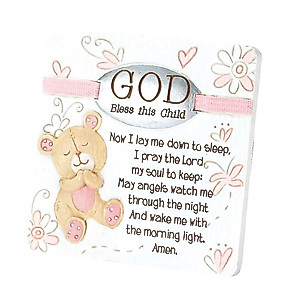 Dicksons Baby Bear God Bless This Child Tabletop/Wall Plaque for Girl, White