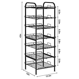 Water Bottle Organizer 7 Tier Free Standing Water Bottle Storage Organizer Metal Bottle Rack Holder Stand Shelf for Kitchen Pantry Food Storage (Black)