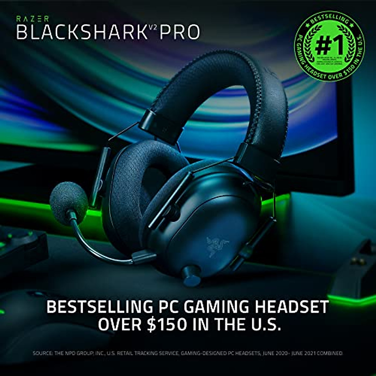 Razer BlackShark V2 Pro Wireless Gaming Headset: THX 7.1 Spatial Surround Sound - 50mm Drivers - Detachable Mic - for PC, PS5, PS4, Switch, Black