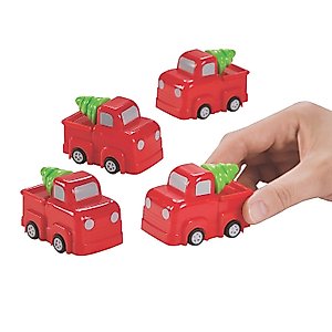 Fun Express Christmas Pull-Back Trucks – Festive Holiday Toys with Easy Pullback Action – Stocking Stuffers Party Favors Classroom Rewards or Kids' Gifts – Perfect for Holiday Celebrations – 12 Pieces