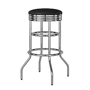 Trinity Chrome Swivel Barstool, 29-Inch, Black