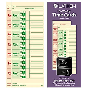 Lathem Time Cards, Weekly, 2-Sided, 3 3/8" x 9", Box Of 100