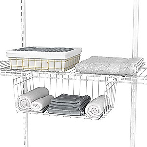 ClosetMaid 8279 24-Inch Wide Laundry Utility Hanger Shelf , White & Wire Hanging Shelf Basket for Storage, Organization in Closet or Pantry, No Assembly or Installation, Durable, White