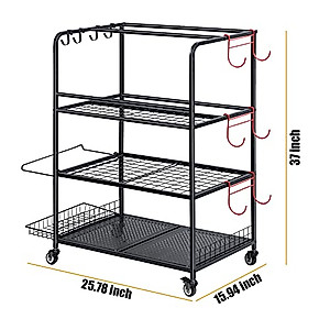 Home Gym Storage Rack, Yoga Mat Storage Racks, All in One Workout Equipment Storage Organizer for Yoga Ball Dumbbell Kettlebells Foam Roller Resistance Bands, Exercise Shelf with Hooks and Wheels