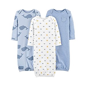 Simple Joys by Carter's Baby Boys' Cotton Sleeper Gown, Pack of 3, Heather/Stripe/Whales, 0-3 Months