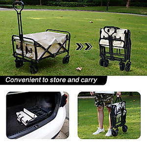 Collapsible Folding Wagon, Outdoor Beach Wagon, Collapsible Wagon Heavy Duty with Two Drink Holders, Wagon Cart with Wheels Foldable for Camping Shopping Sports