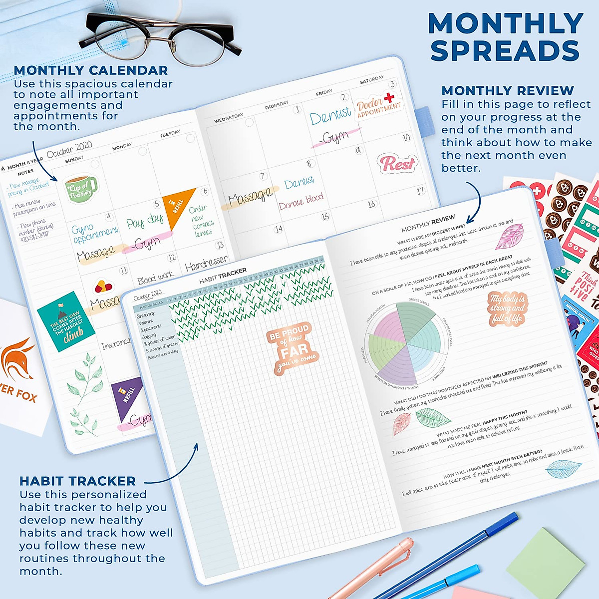 Clever Fox Large Medical Planner 12-Month – Medical Notebook, Health Diary, Wellness Journal & Logbook to Track Health – Self-Care Medical Journal – 12 Months, Undated, 7″ x 10.5″ (Light Blue)