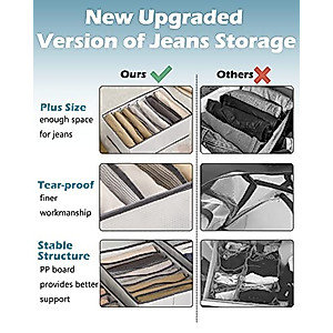 2 Packs Wardrobe Clothes Organizer with Upgraded PP Support Board | Foldable 7-Grid Closet Drawer Divider Organizers | Washable Clothes Storage Organizer for Jeans, Pants, T-shirts, Leggings (Gray)