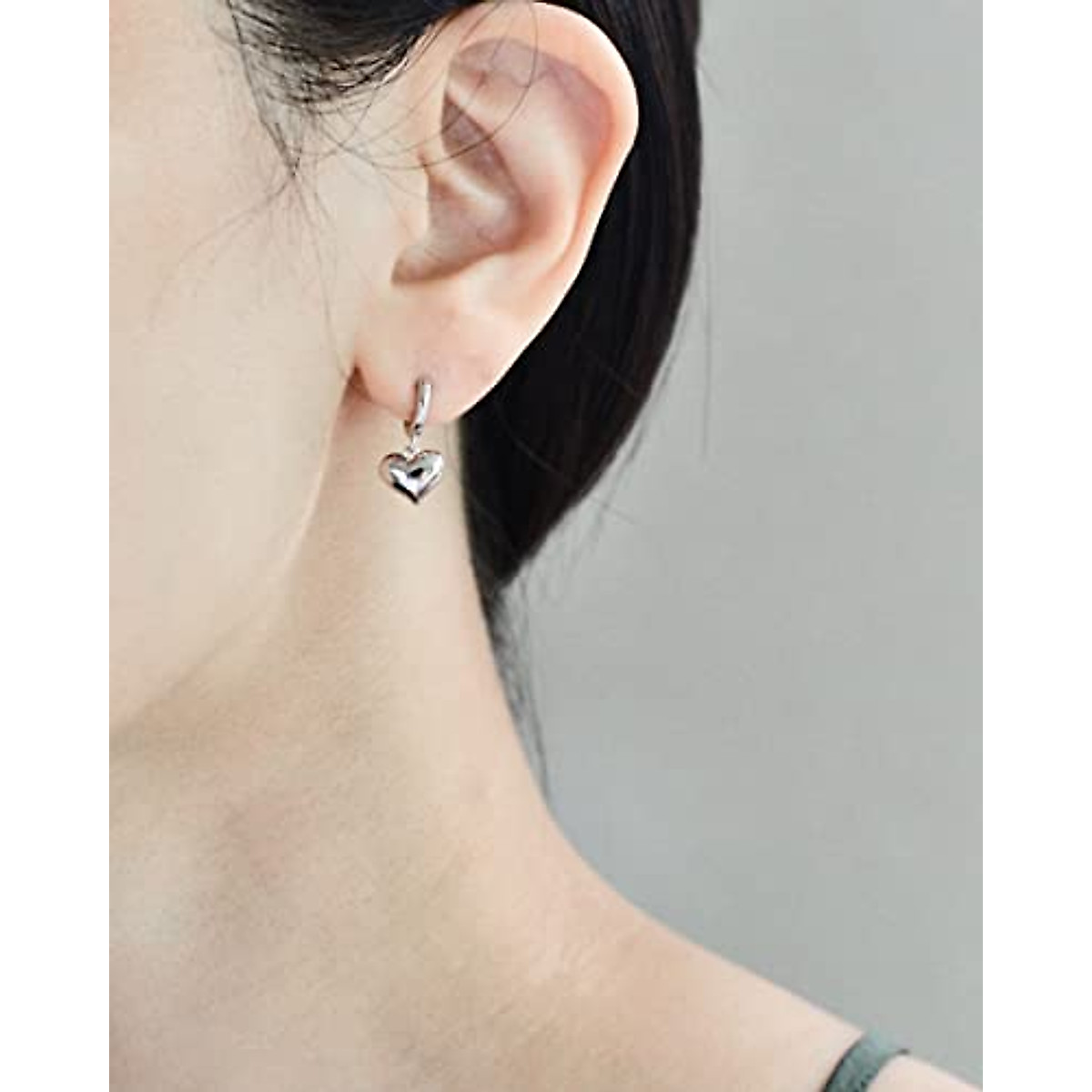 Dainty Puffy Heart Huggie Hoop Earrings • Gold Silver Rose Hoops • 3D Heart • Love Heart Dangle Earrings • Gift for Her • Minimalist 274