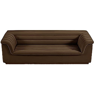 Meridian Furniture 192Brown-S Cascade Collection Modern | Contemporary Velvet Upholstered Sofa with Soft Brown Velvet Fabric, Deep Channel Tufting, Curved Arms, 94" W x 34" D x 28" H, Brown