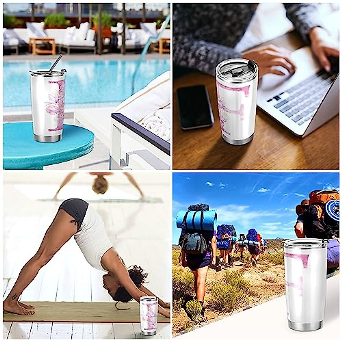 OTVEE 20 oz Tumbler with Lid and Straw, Vacuum Stainless Steel Insulated Coffee Travel Mug Cup, Double Walled BPF Free Leakproof Water Bottle Thermos for Sport Office, Floral Watercolor Alphabet F