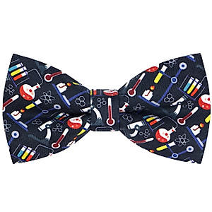 OCIA Funny Pattern Pre-tied Bow Tie Cotton Adjustable Bowtie for Mens & Boys White Black Red Yellow Blue(Chemistry) M - (6yrs to Young Adults)
