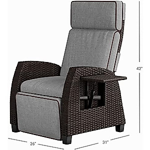 Grand patio Outdoor Furniture with Fire Pit Table Recliner Wicker Chairs 3 Pieces Reclining Chair for Patio Garden Backyard, Cool Grey