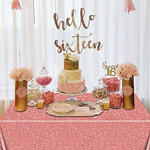 4 Pack Pink Rose Gold Tablecloths, 51x87'' Rose Gold Sequin Printed Plastic Table Cover, Rose Gold Glitter Birthday Background Decorations for Girls Birthday Wedding Graduation Princess Party Supplies