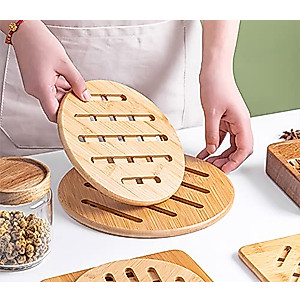 Lawei Set of 8 Bamboo Trivets - Bamboo Hot Pads Trivet with Non-Slip Pads Heat Resistant Pads, for Hot Dishes Pot Bowl