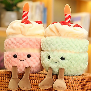 OUKEYI 28cm/11 Birthday Cake Plush Toy ，Cute Smile Cake Pillow Stuffed Animals Funny Soft Food Plushies Toy for Gifts for Kids Birthday (Pink)