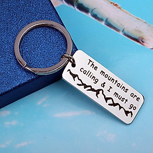 Detailed The Mountains are Calling and I Must Go Keychain Mountain Hiking Outdoor Adventure Travel Gift (keychain)