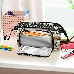 Fisyme Western Boho Bull Skulls Pencil Case Large Capacity Pencil Pouch Pen Bag Box Big Makeup Pencil Case Organizer