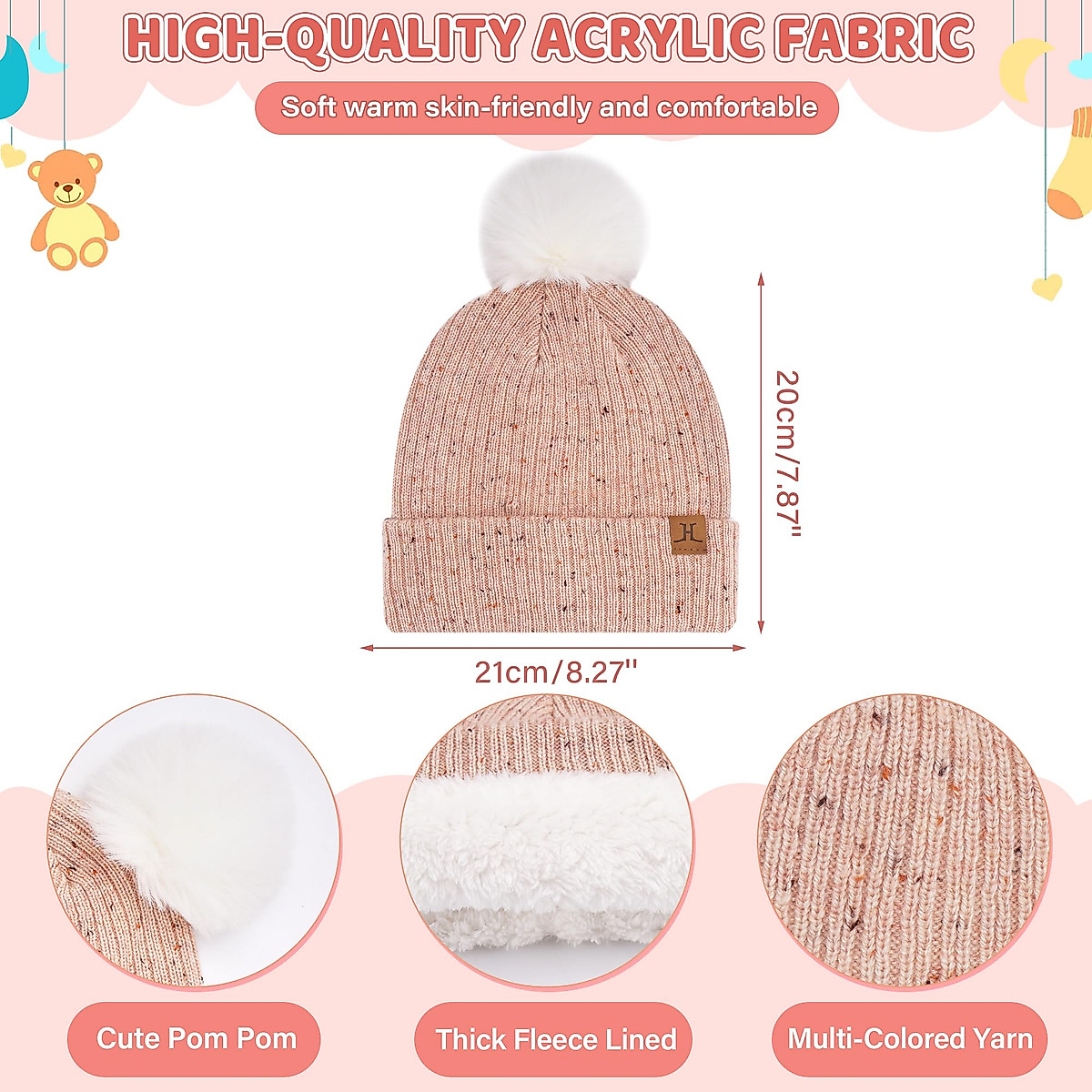 Toddler Kids Winter Hats Touchscreen Gloves Scarfs Set Pompom Beanie Caps Neck Warmer with Fleece for 5-8 Years Old Baby Girls Boys Gifts